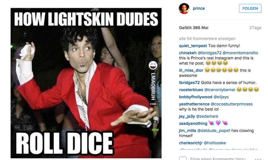 Prince launcht Instagram-Account mit Prince-Memes