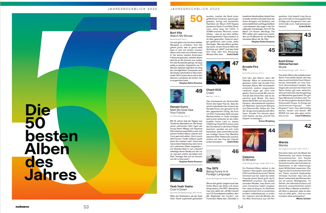Der Musikexpress 01/2023 mit Jahresrückblick-Special & den 50 besten ...